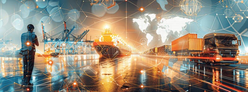 Digital Collage of Global Cargo Logistics Network for Business Growth ...