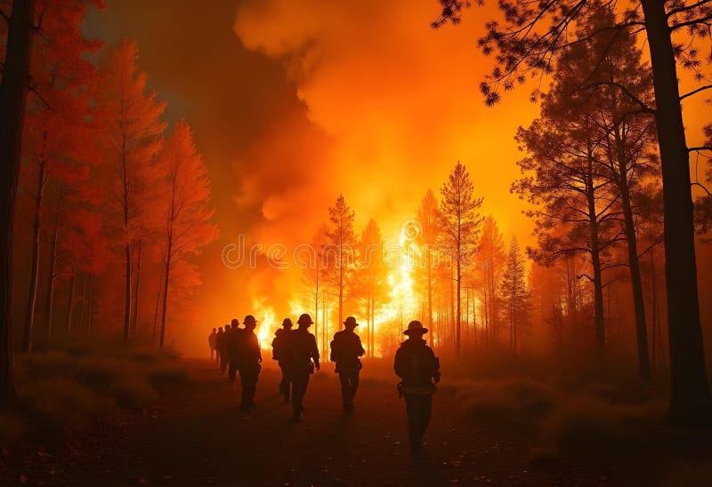 Forest Fire Battling Flames Burning Wildfire Smoke Ashes Trees ...