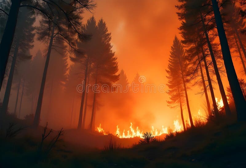 Forest Fire Battling Flames Burning Wildfire Smoke Ashes Trees ...