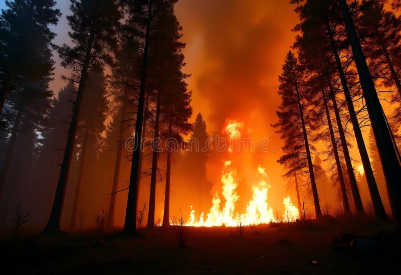 Forest Fire Battling Flames Burning Wildfire Smoke Ashes Trees ...