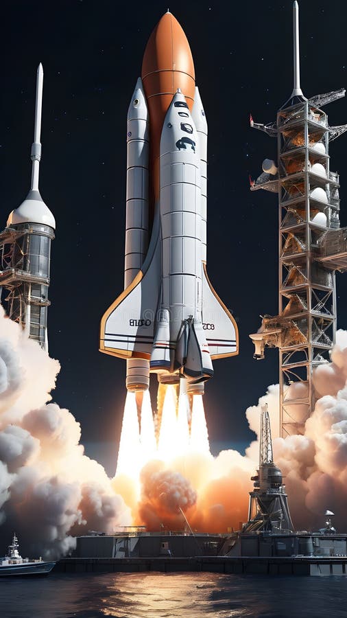 Manga Style Shuttle or Rocket Launch Pad with Computers Stock ...