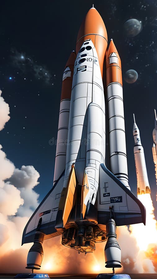 Manga Style Shuttle or Rocket Launch Pad with Computers Stock ...