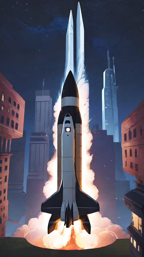 Manga Style Shuttle or Rocket Launch Pad with Computers Stock ...