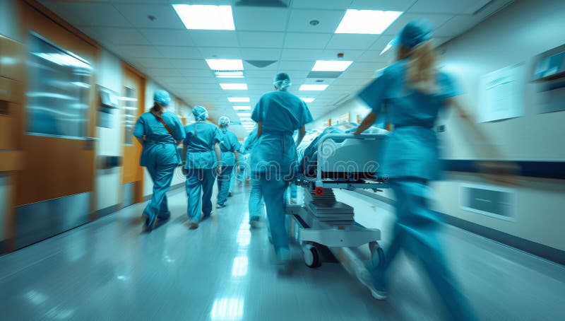 Emergency Room Medical Team Transporting Patient on Gurney with Urgency ...