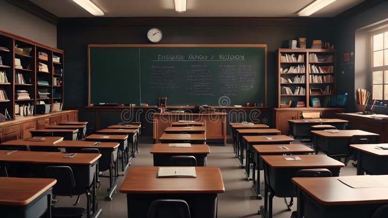 Back To Class: Empty Classroom Waiting for Students with Blackboard ...