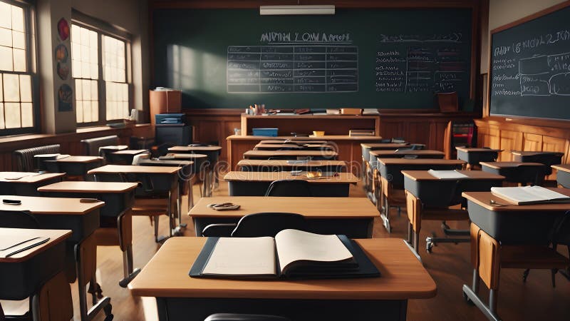 Back To Class: Empty Classroom Waiting for Students with Blackboard ...
