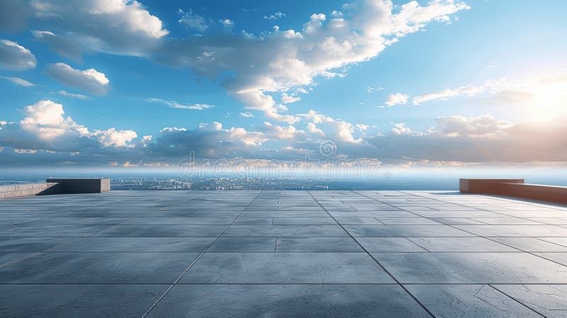Rooftop Terrace with Concrete Floor and Cityscape View Stock ...