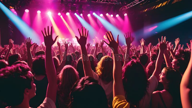 Happy Universe Concert Lights Crowd Party People Festival Rave Stock ...