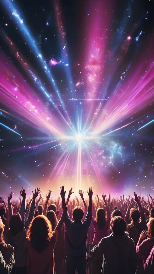 Happy Universe Concert Lights Crowd Party People Festival Rave Stock ...