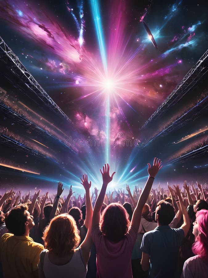Happy Universe Concert Lights Crowd Party People Festival Rave Stock ...