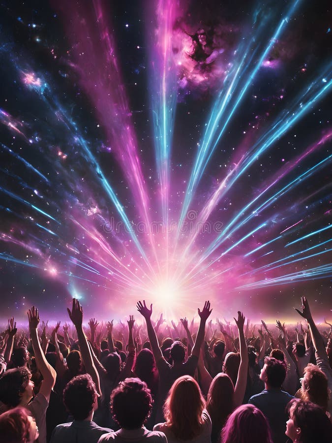 Happy Universe Concert Lights Crowd Party People Festival Rave Stock ...