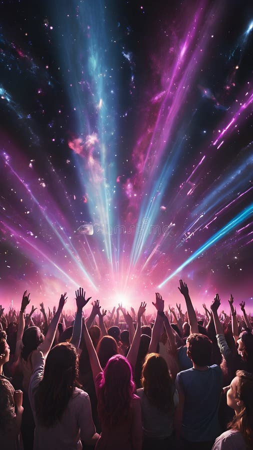 Happy Universe Concert Lights Crowd Party People Festival Rave Stock ...