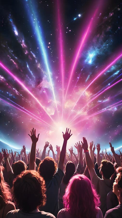 Happy Universe Concert Lights Crowd Party People Festival Rave Stock ...