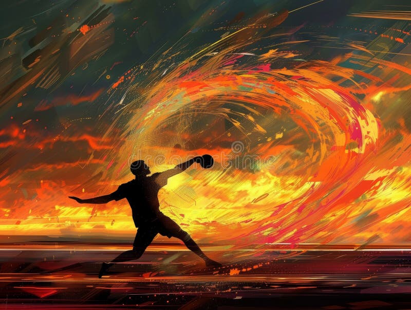 Dynamic Silhouette of a New Zealand Discus Thrower at Sunset Stock ...