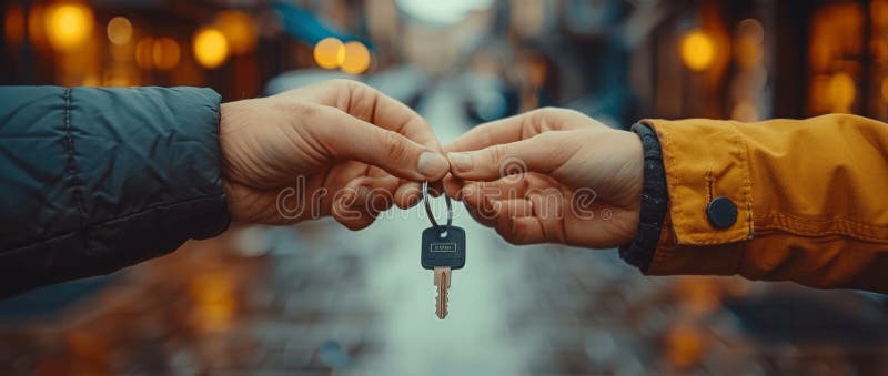 Key Exchange at Urban Apartment Front Door Symbolizing Real Estate ...