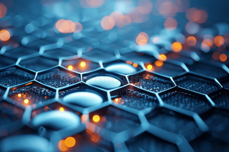 Detailed Blue Hexagonal Grid with Carbon Neck and Bokeh Effect Stock ...
