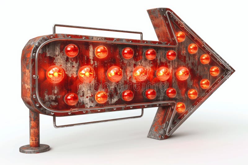 Retro Red Neon Arrow Sign 3D Rendered on White Background Stock ...