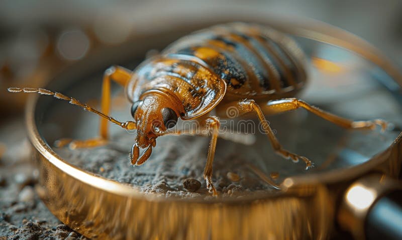 Detailed Bed Bug Examination Under Magnifying Glass Stock Illustration ...