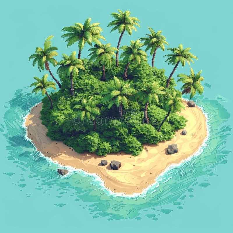 Minimalistic Isometric Island Beach Lagoon Cartoon Art Stock ...