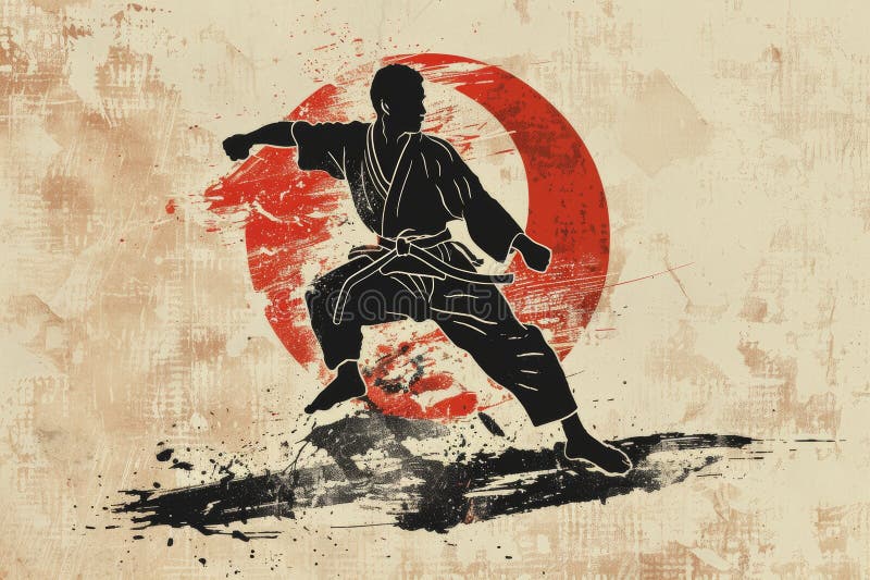 Dynamic Karate Kumite Silhouette in Traditional Japanese Style Stock ...