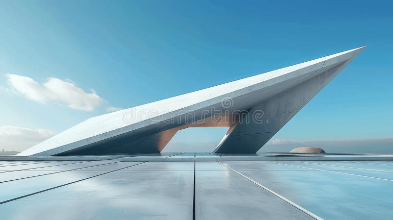 Triangular White Concrete Structure with Blue Sky - 3D Render Stock ...