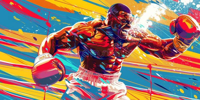 Vibrant Comic Book Battle: US Heavyweight Boxer in Action Stock ...