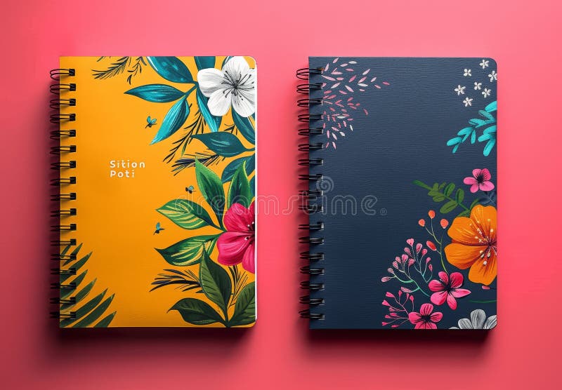 Vibrant Spiral Bound Notebook Mockup on Bright Red Surface Stock Image ...