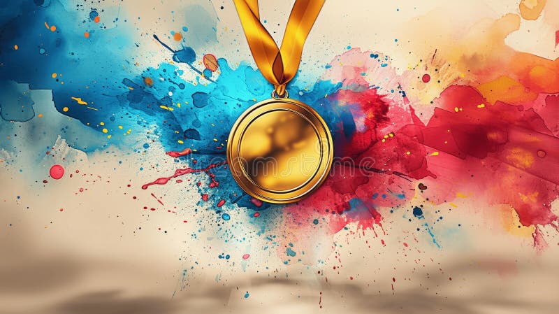 Colorful Paint Splashes on Abstract Background with Golden Medal Stock ...