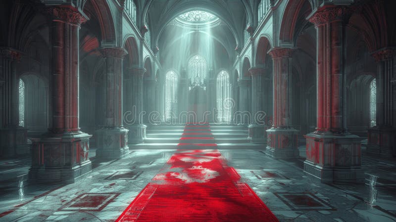 Gothic Castle Hall Interior with Arched Ceilings, Columns, and Marble ...