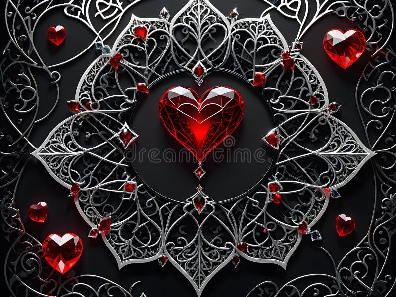 Gothic Romantic Jewel Red Heart Gemstone and Red Ornaments Stock ...