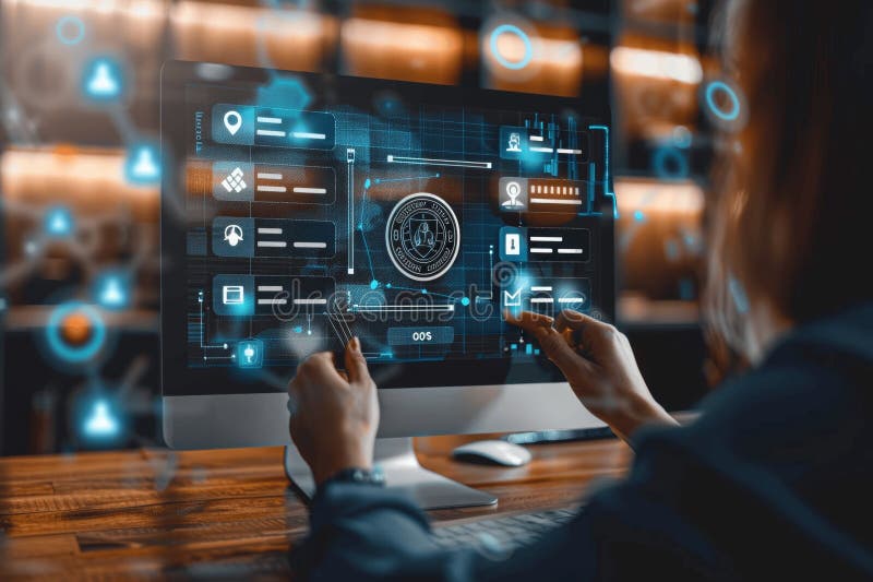 Virtual Computer Screen with Seal Emblem and Certificate for Business Quality Standards Stock ...