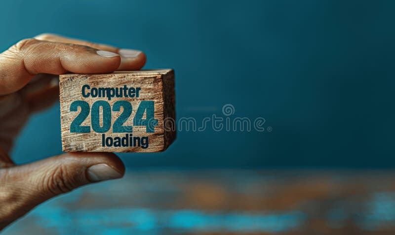 A Hand Holding Wooden Block with Computer Loading Progress Bar Stock ...
