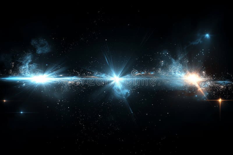 Hyper Realistic Blue Lens Flare Light Beams on Black Background Stock ...