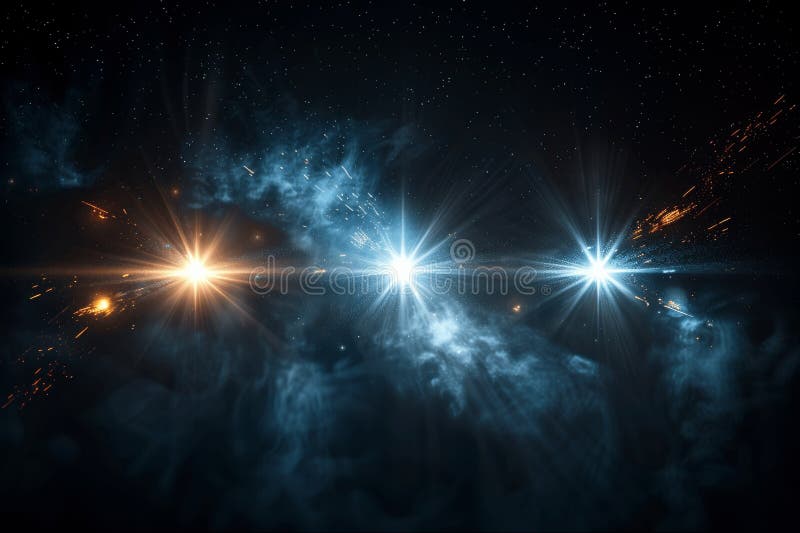 Blue Lens Flare with Three Light Beams on Black Background Stock ...