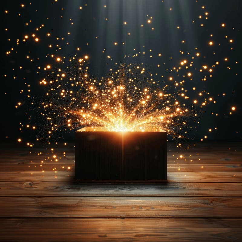 Magical Glowing Light Particles Bursting from Black Gift Box Stock ...