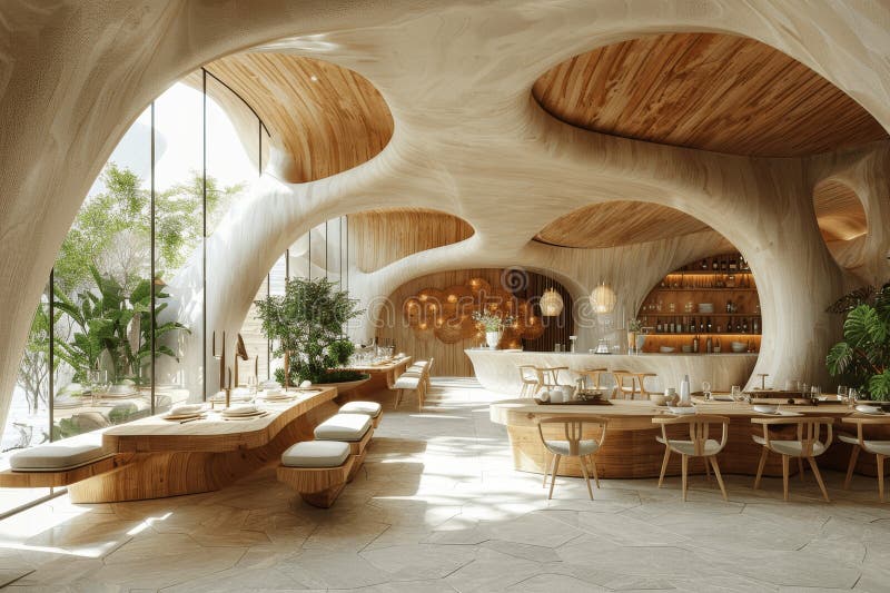 Elegant Parametric Dining Room with Wooden Elements and Soft Lighting ...