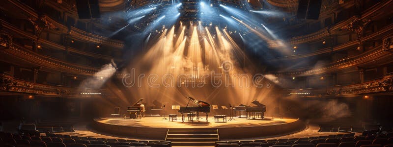 High Resolution Photograph of Circular Stage with Musical Instruments ...