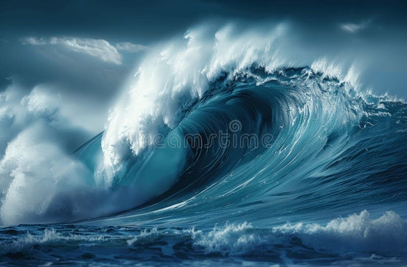 Epic Wave Crashing with Dynamic Flow in Indigo Blue Background Stock ...