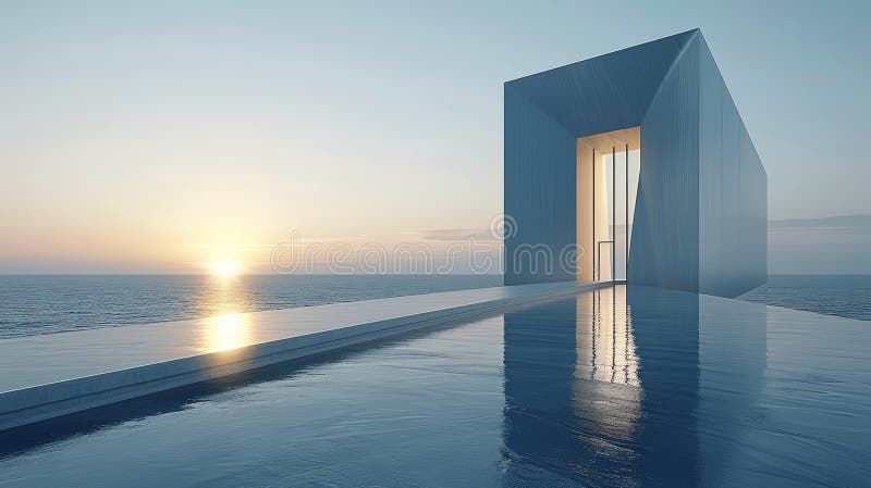 Minimalist White Building with Sharp Edges at Sunrise Stock ...