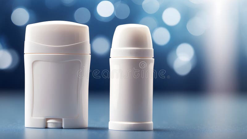 Mockup of Plastic Deodorant Bottle with Blue Bokeh Background Stock ...