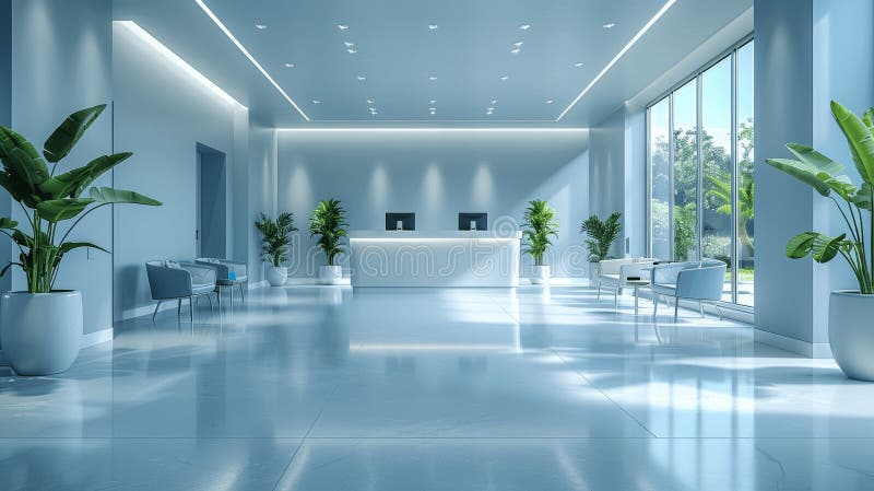Professional Modern Hospital Reception with Daylight and White Walls ...