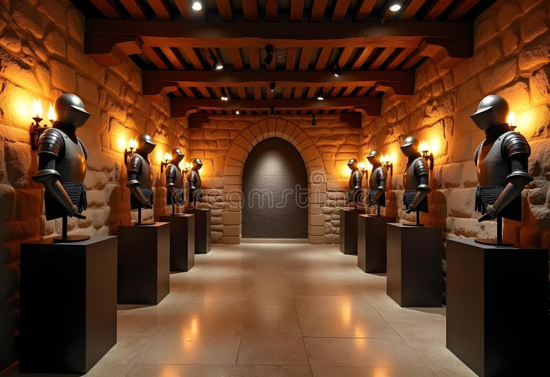 Medieval History Museum Room with Suits of Armor Stock Illustration ...