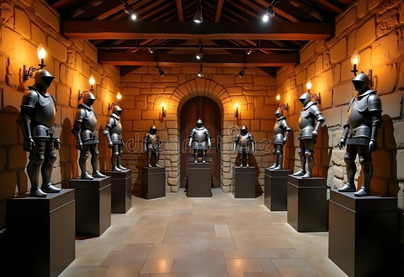 Medieval History Museum Room with Suits of Armor Stock Illustration ...