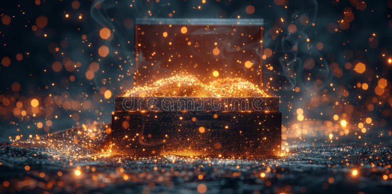 Enchanting Glowing Box of Magic in Dark Background Stock Illustration ...