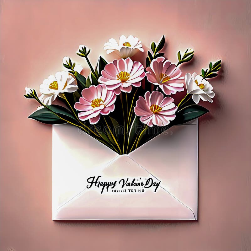 Image Generated by AI, an Open White Envelope, Flower Arrangement ...