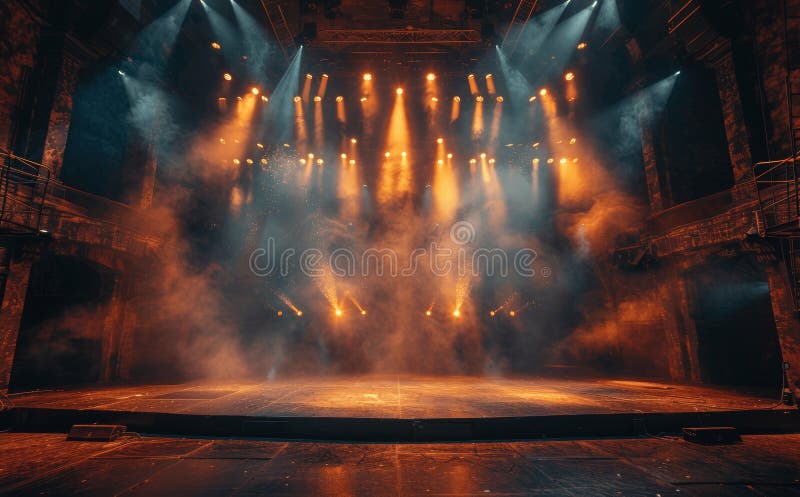 Empty Concert Stage with Spotlights and Colourful Lights Stock ...