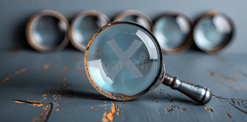 Magnifying Glass Over Check Mark and X, Business Authenticity Concept ...