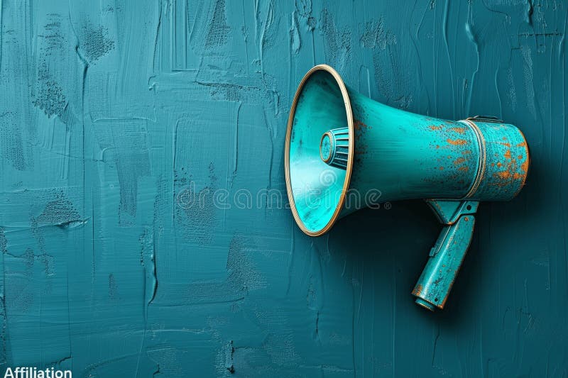 Teal Megaphone on Blue Background for Marketing Messages and ...