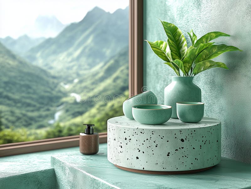 Stone Podium Amidst Tea Leaf Landscape Stock Photo - Image of neutral ...