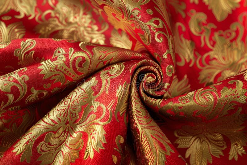 High Resolution Red and Gold Brocade Fabric with Floral Pattern for ...